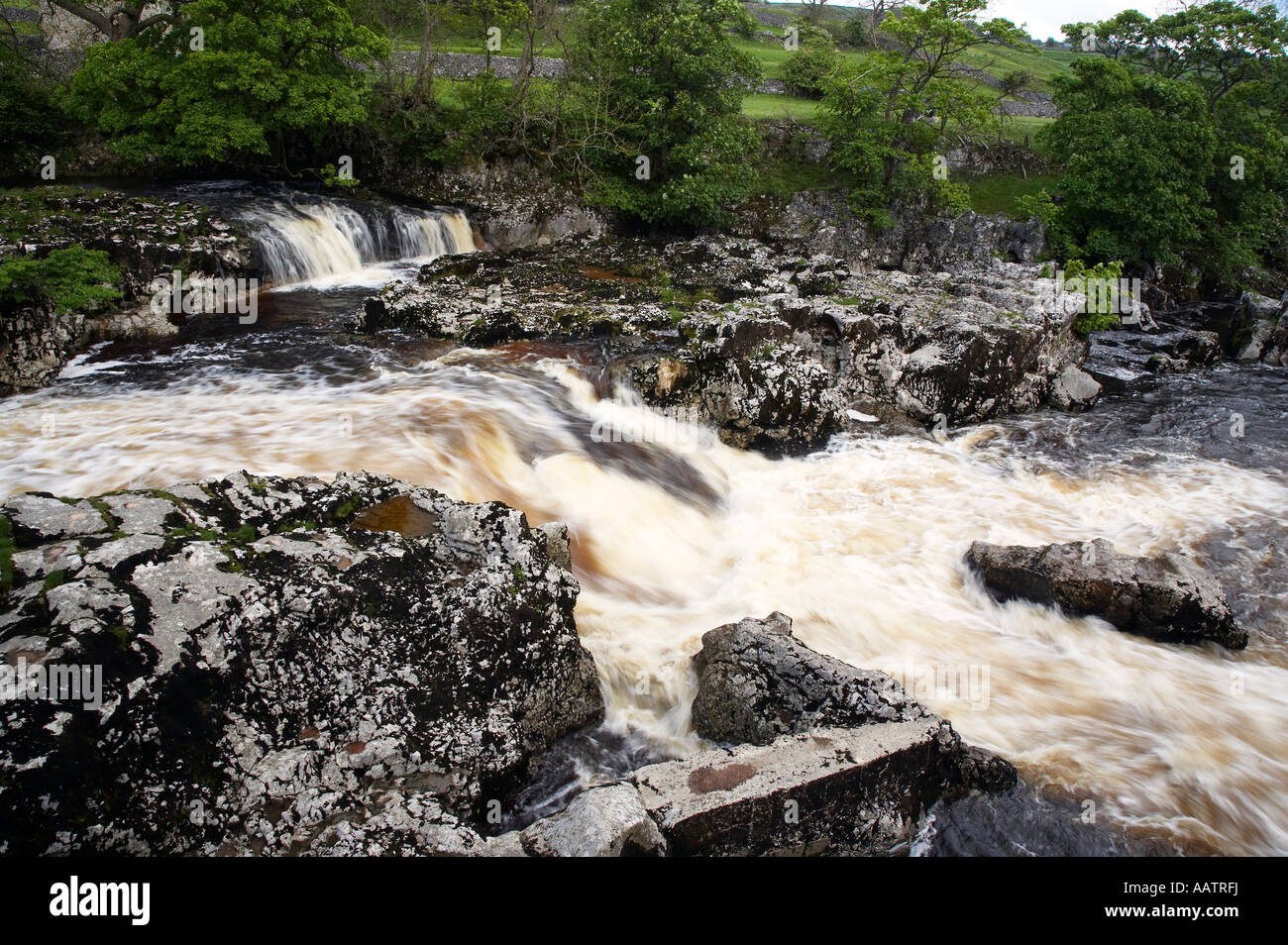 The River Wharef at Linton Falls near Grassington Wharfedale Yorkshire ...