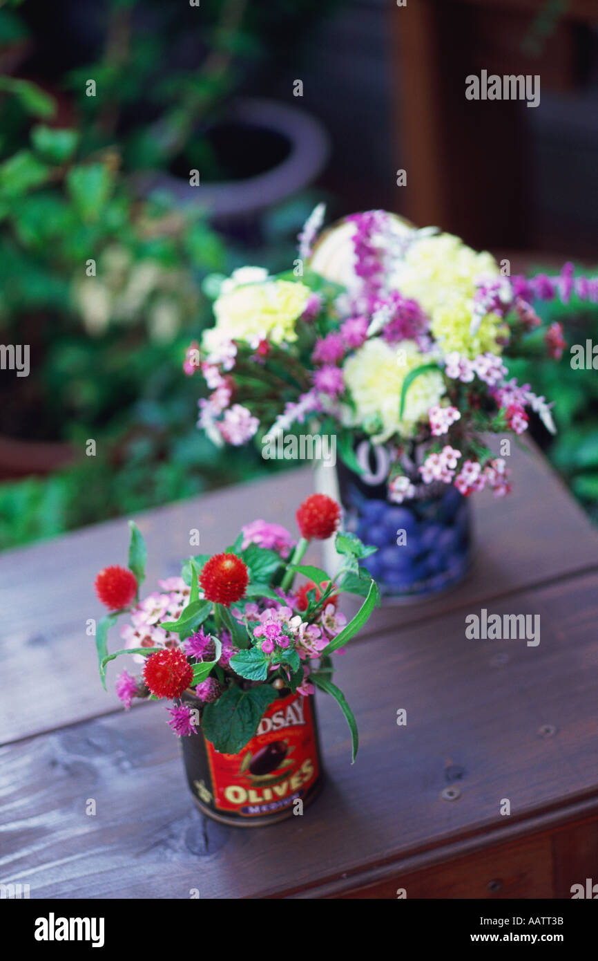 Flower bouquet in cans Stock Photo - Alamy