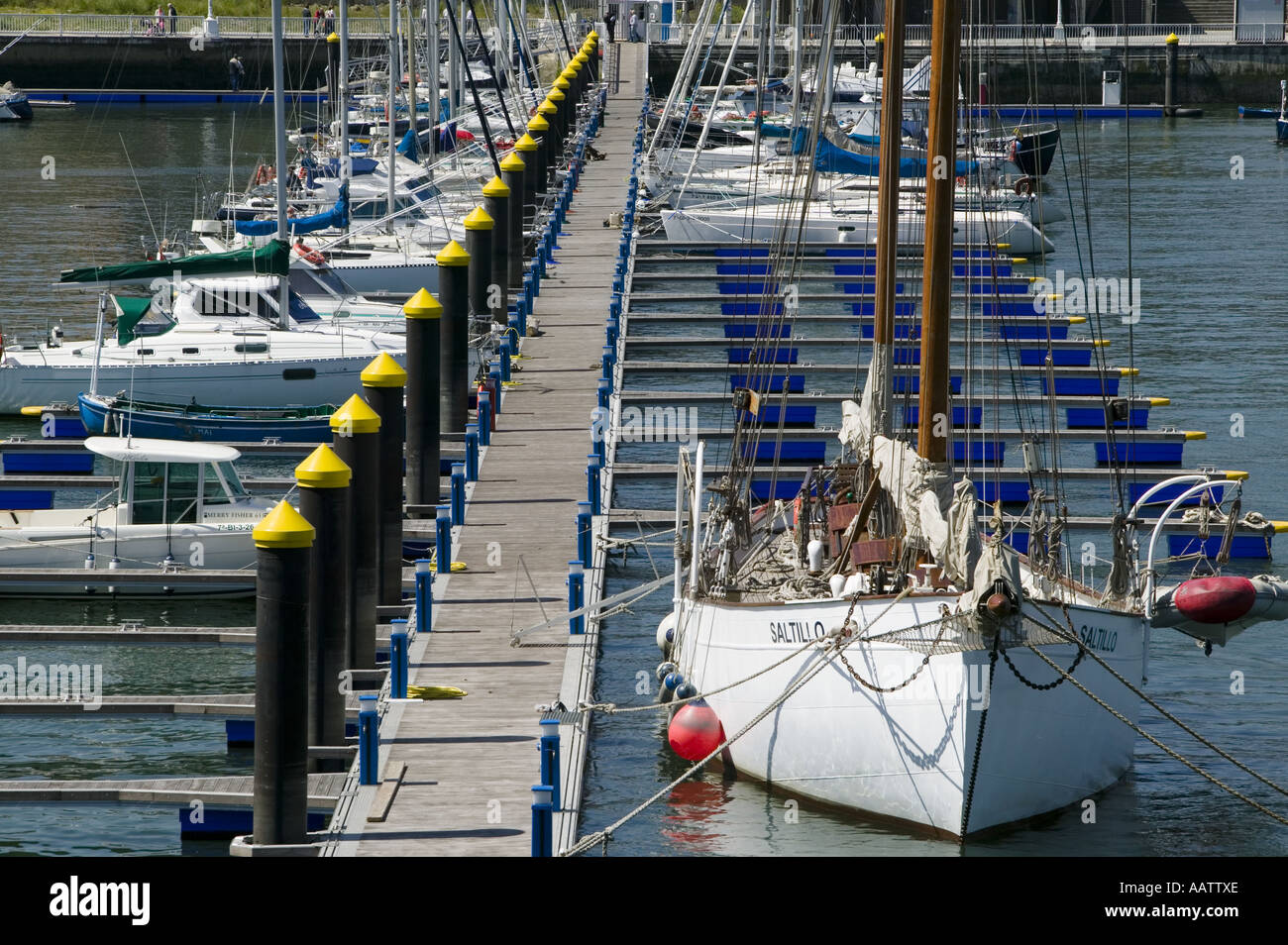 Yacht at mooring, Santurtzi marina, Pais Vasco (Basque Country ...