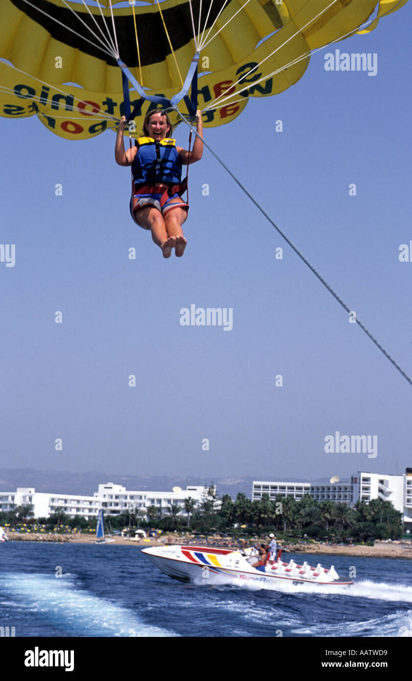 Girl parascending Cyprus Stock Photo - Alamy