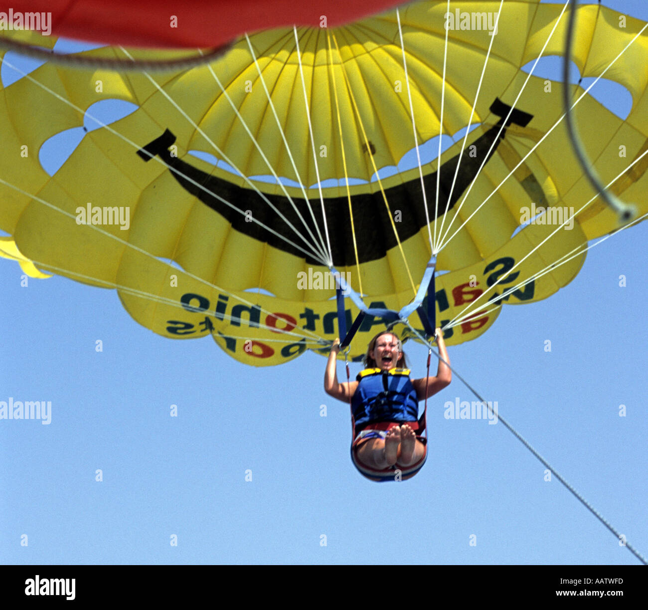Girl parascending Cyprus Stock Photo - Alamy