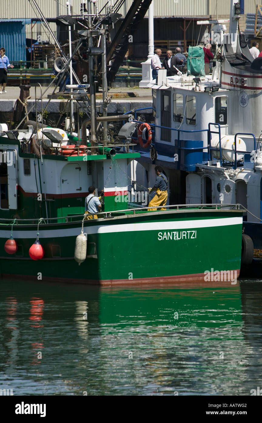 Green fishing trawler in port of Santurtzi, Pais Vasco (Basque Country ...
