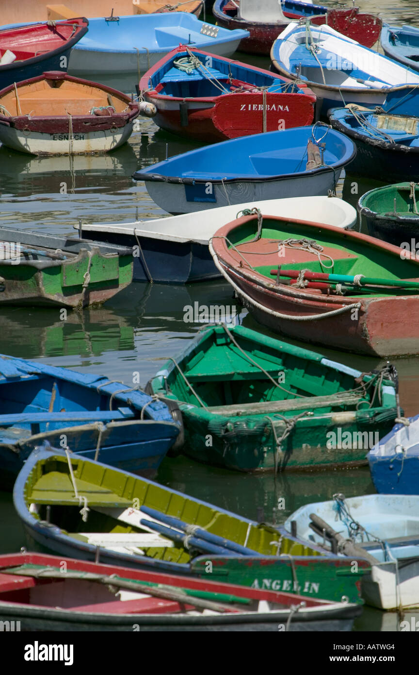 Group of rowing boats in port of Santurtzi, Pais Vasco, Spain Stock ...