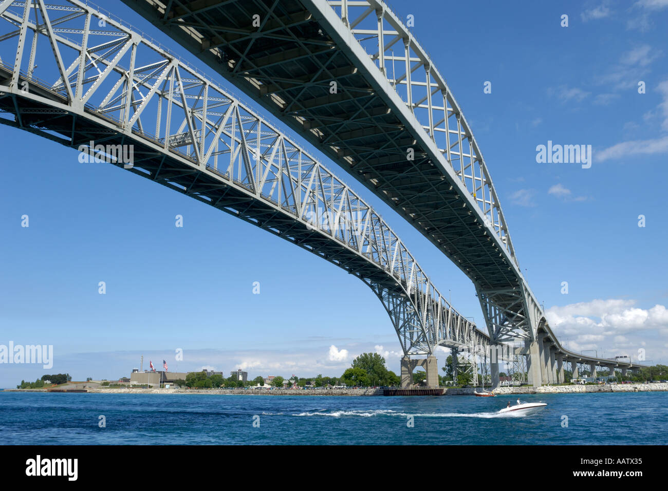 The Blue Water Bridges spanning the St Clair river between Port Huron ...