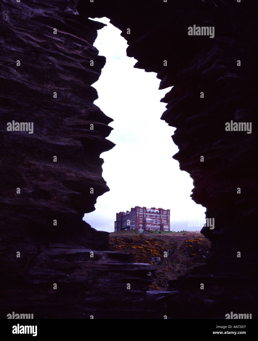 The Camelot Castle Hotel seen through the ruins of the castle on ...