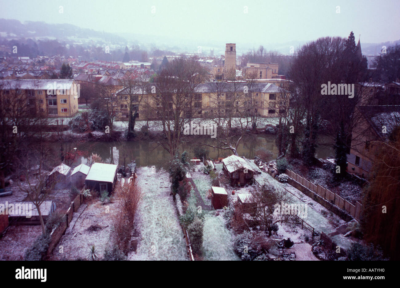View over Bath Spa in the snow, Somerset, UK Stock Photo - Alamy