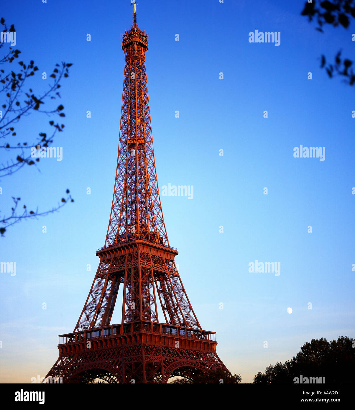Eiffel Tower with moon Paris France Stock Photo - Alamy
