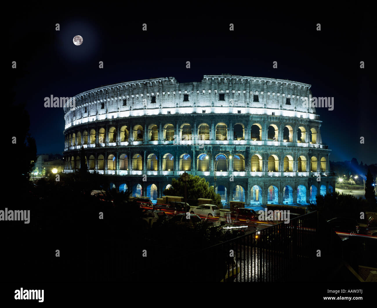 Coliseum lit at night Rome Italy Stock Photo - Alamy