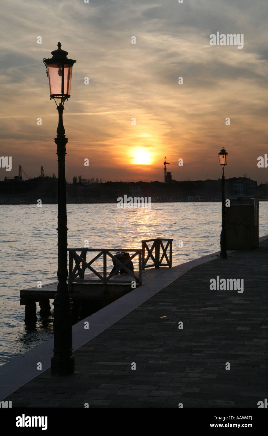 Lamp post on the Grande Canal at sunset, Venice Italy Stock Photo - Alamy