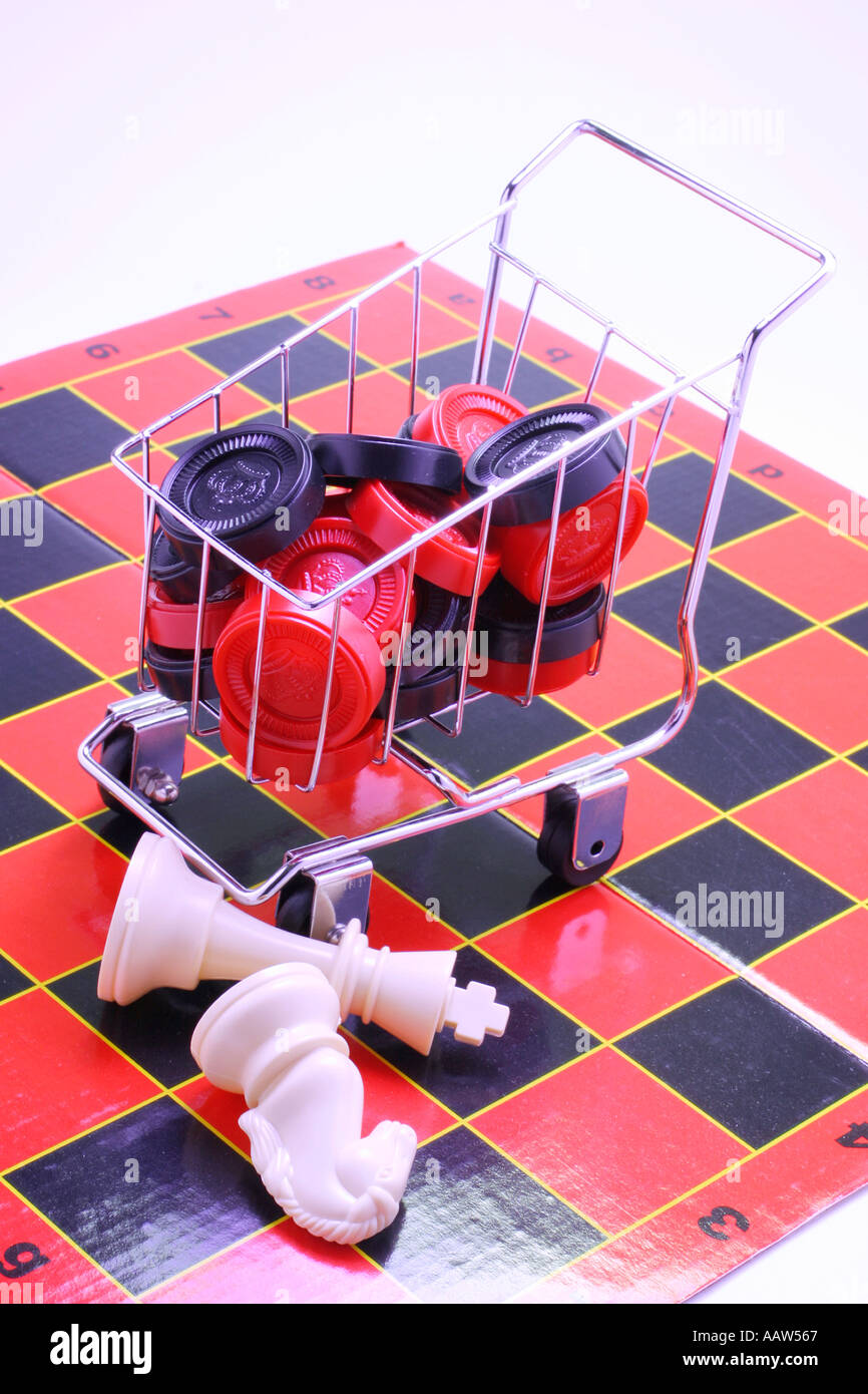 Chess Pieces and Checkers in Shopping Trolley Stock Photo - Alamy
