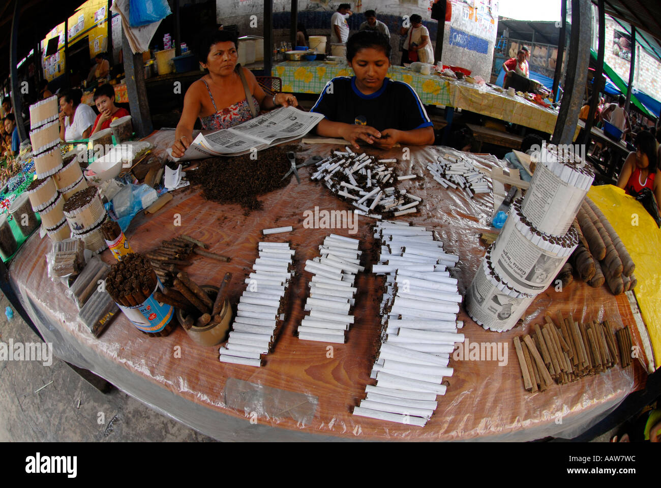 Mopacho hand-rolled cigarettes Belen Market, Iquitos, Peru Stock Photo ...