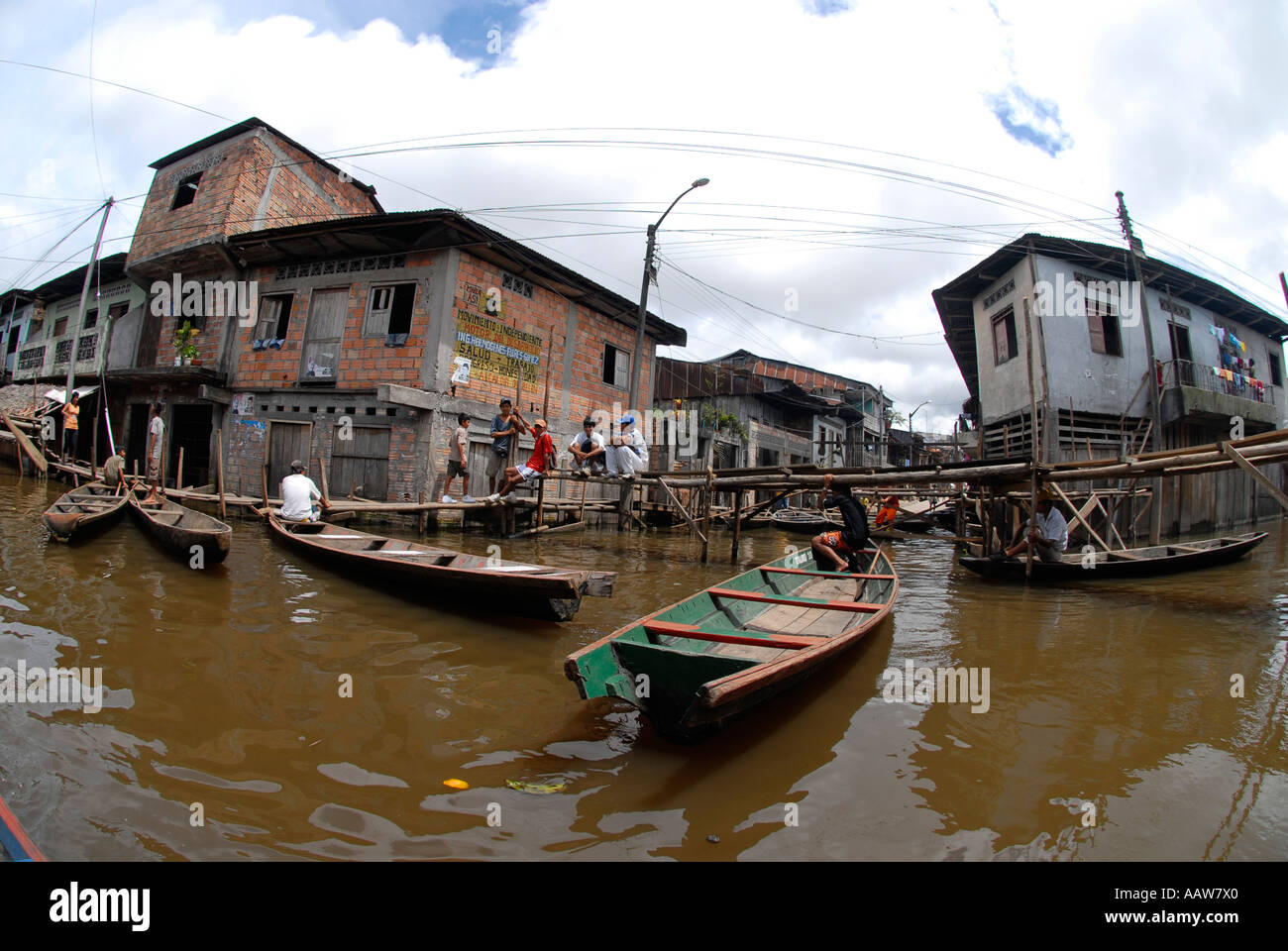 The floating village of Belen near Iquitos on the Amazon River in Peru ...