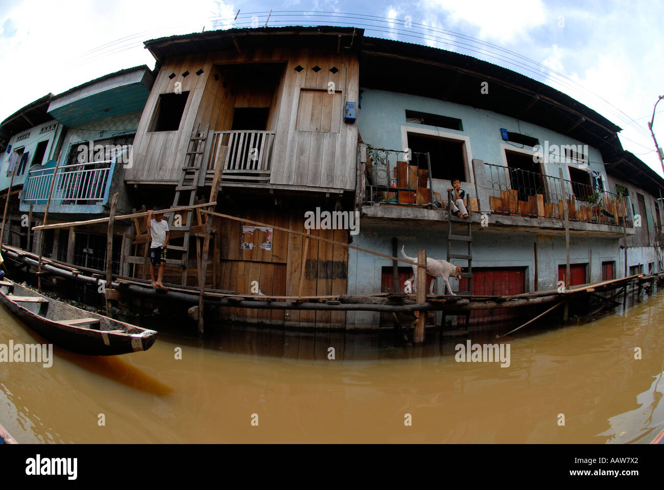 The floating village of Belen near Iquitos on the Amazon River in Peru ...