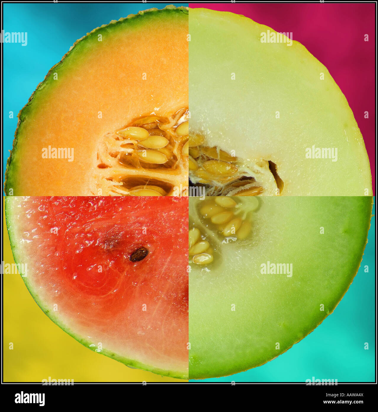 Collage of four melons Stock Photo - Alamy
