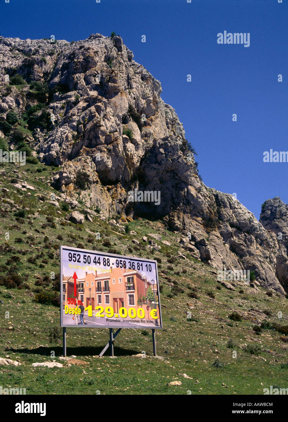 sign advertising construction of apartments on unspoilt mountain ...