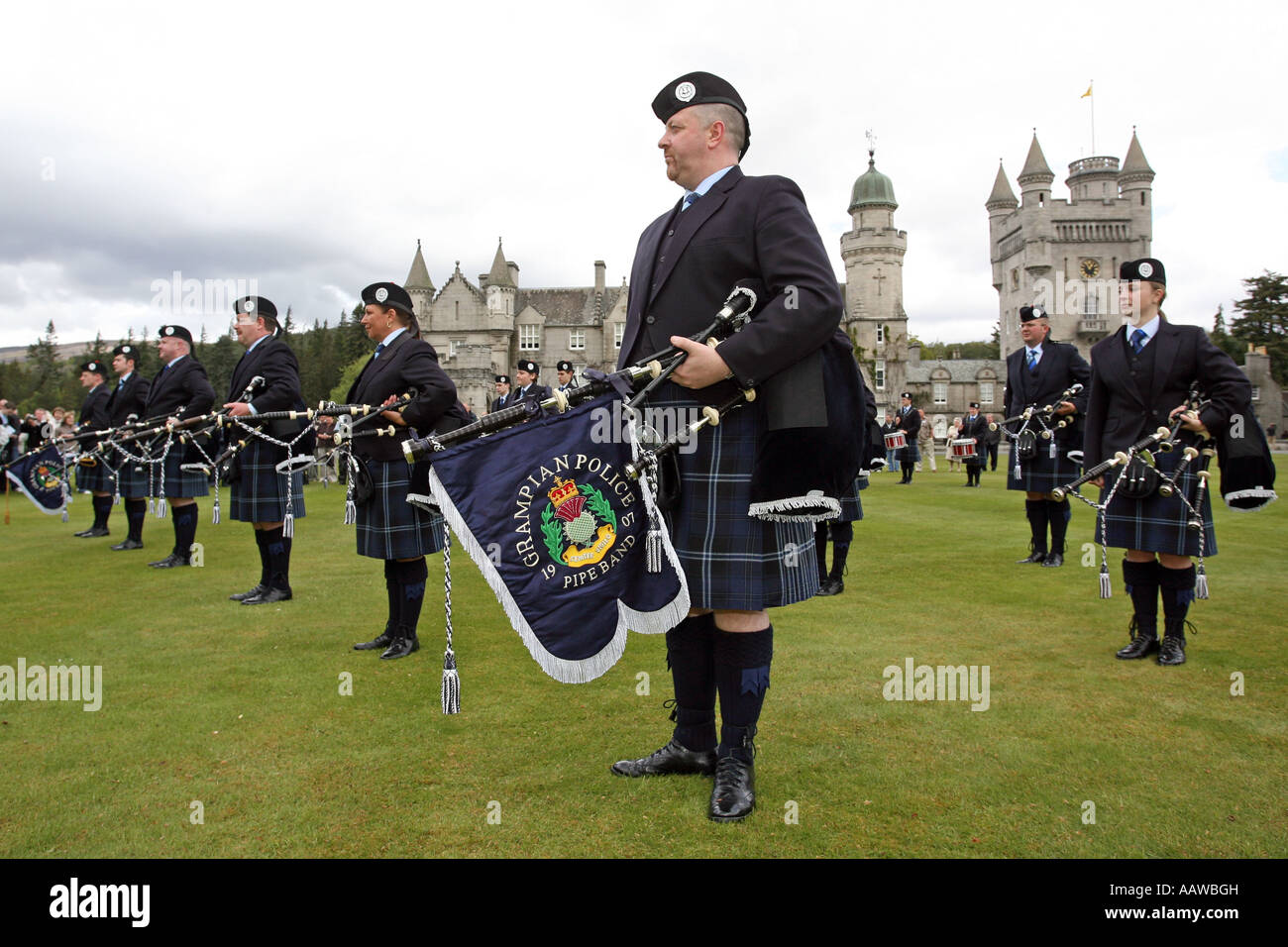 The Grampian Police Pipe Band on the lawn in front of the Queen's Royal ...