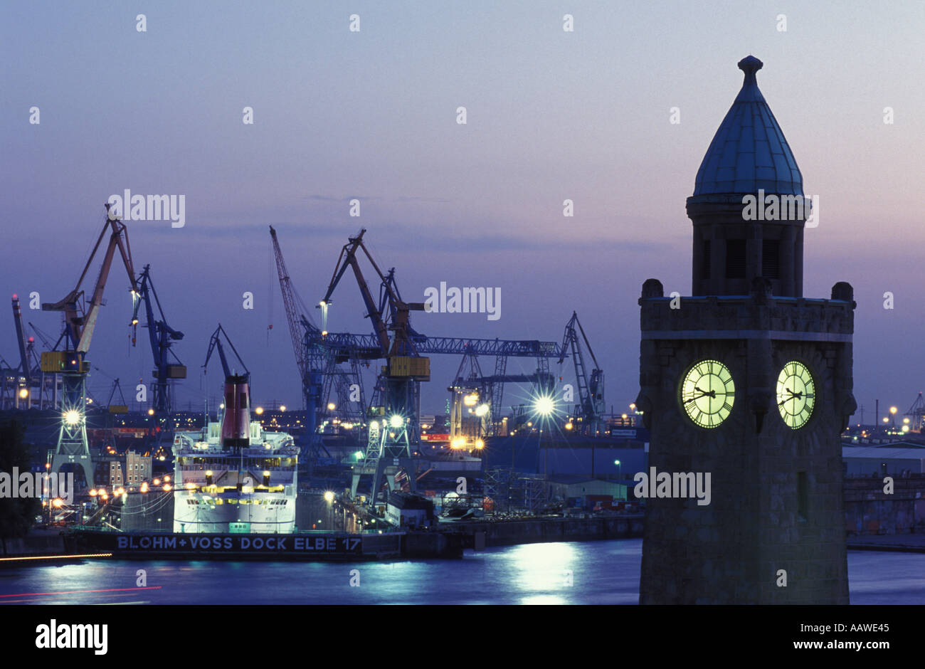 Clock tower at the landing stages of St Pauli, Hamburg, Germany Stock ...