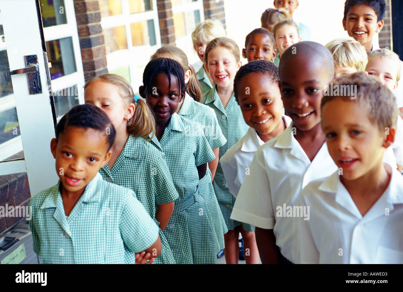 School children lining up outside classroom Johannesburg Gauteng South ... School children lining up outside classroom Johannesburg Gauteng South ...