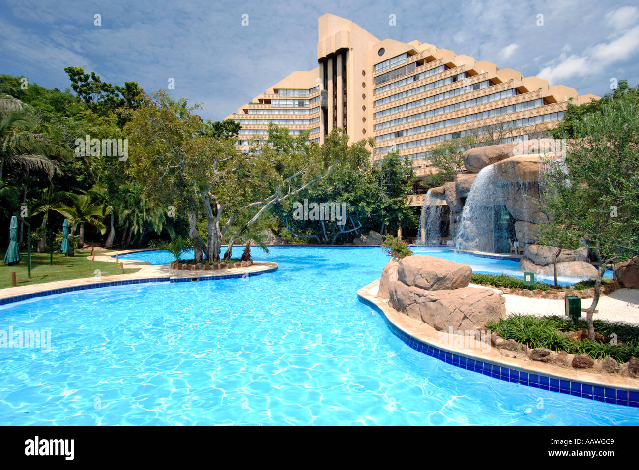 View of the Cascades hotel and swimming pool at the Sun City resort in ...