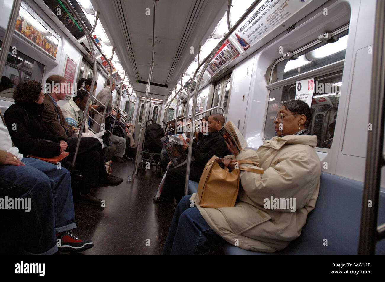 Passengers riding on New York City subway Stock Photo - Alamy