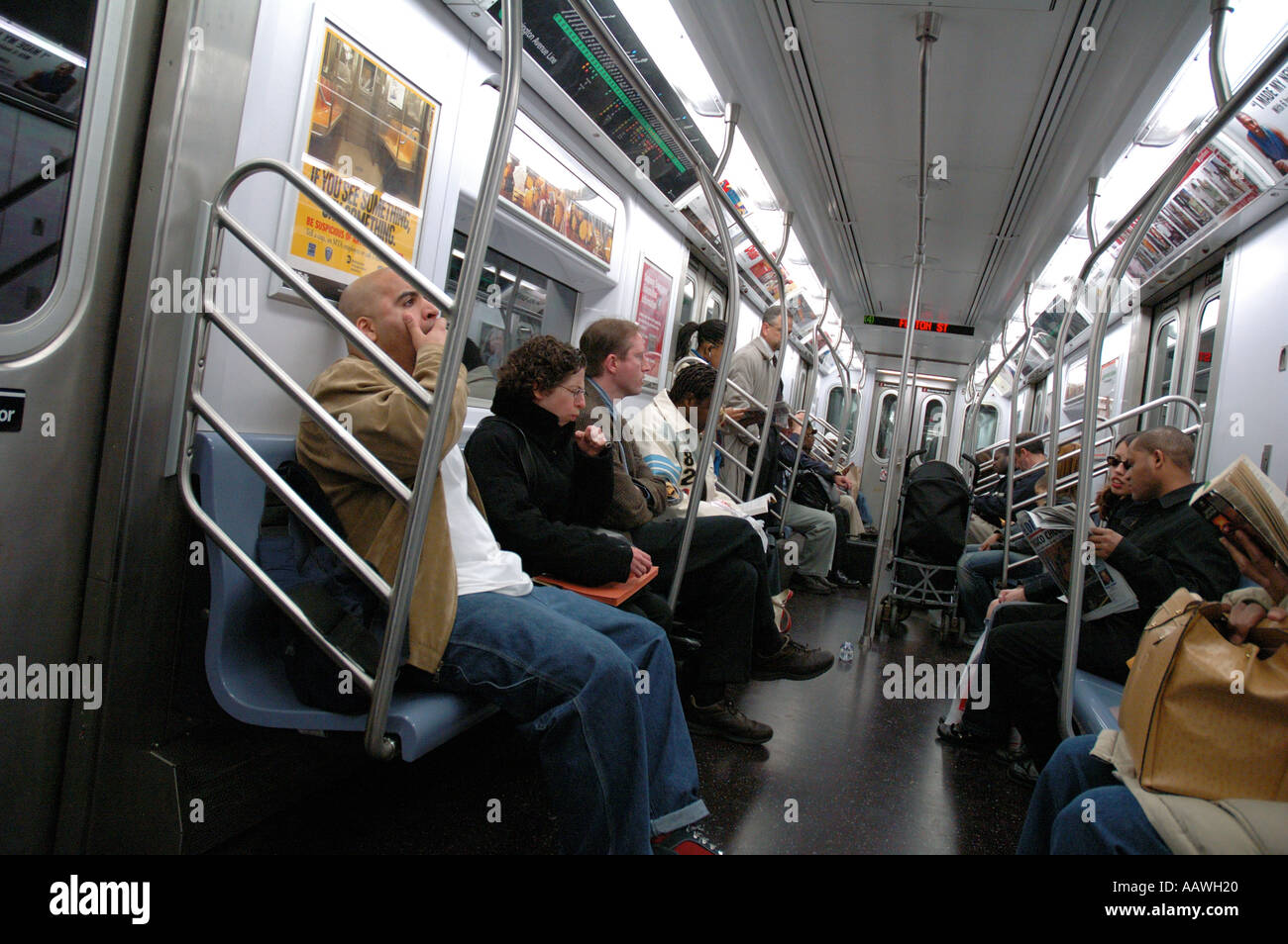 Passengers riding on New York City subway Stock Photo - Alamy