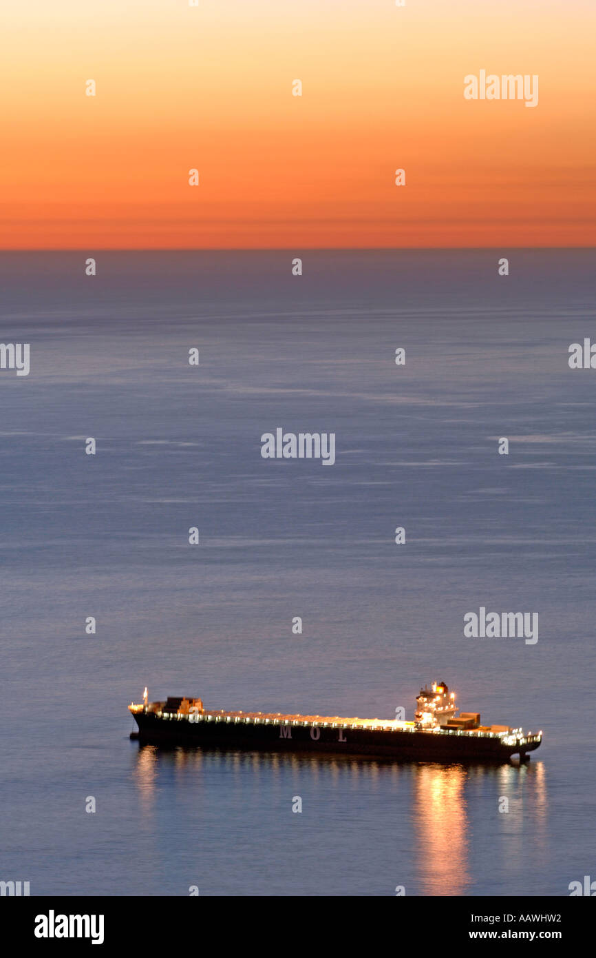 A container ship sailing in the Atlantic Ocean off Cape Town, South ...