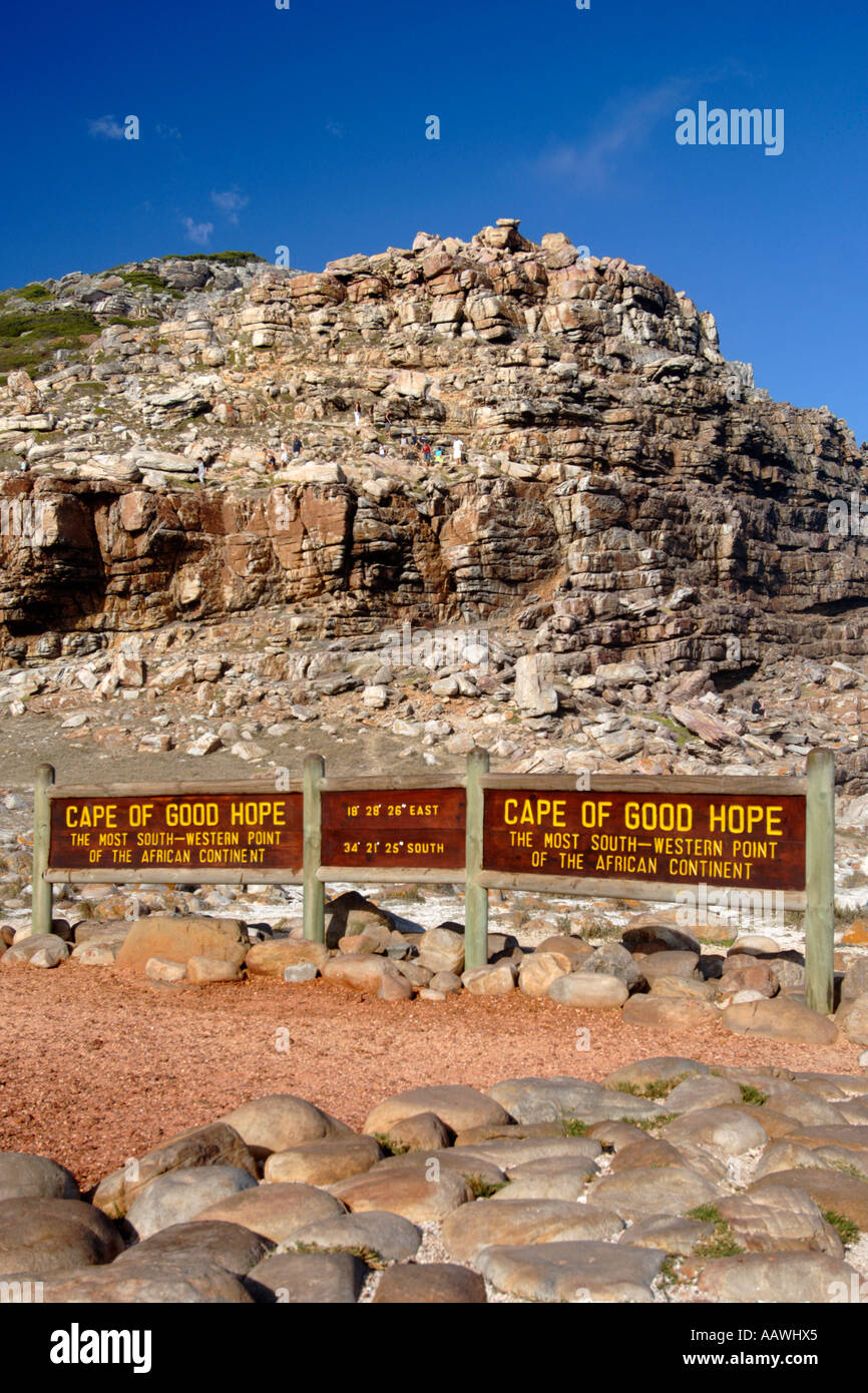 Signs at the Cape of Good Hope in the Cape Point Nature Reserve in ...