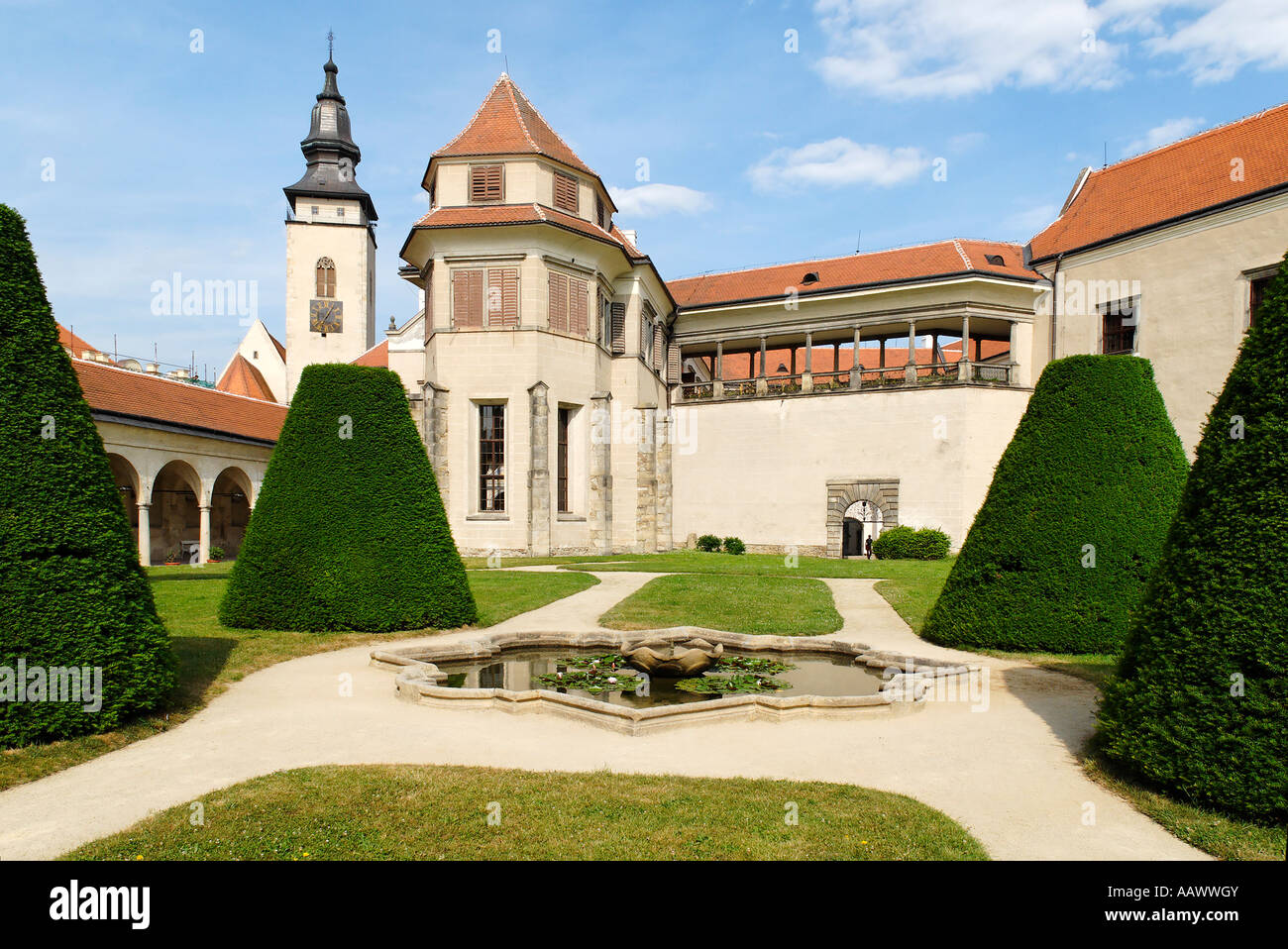 Castle garden, historic old town of Telc, Unesco World Heritage Site ...