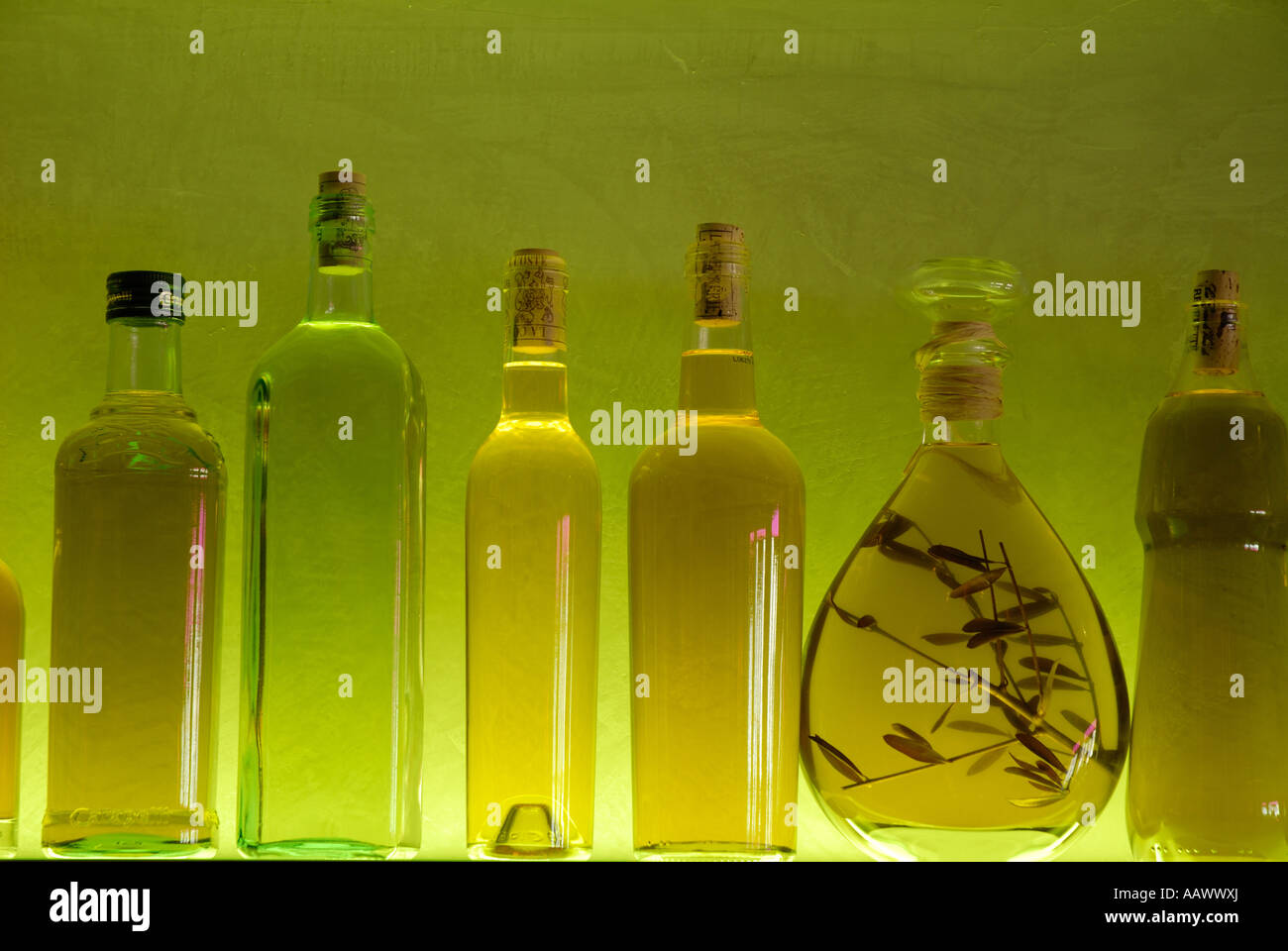 Bottles of olive oil, restaurant Solaris, Radisson Hotel, Marseille ...