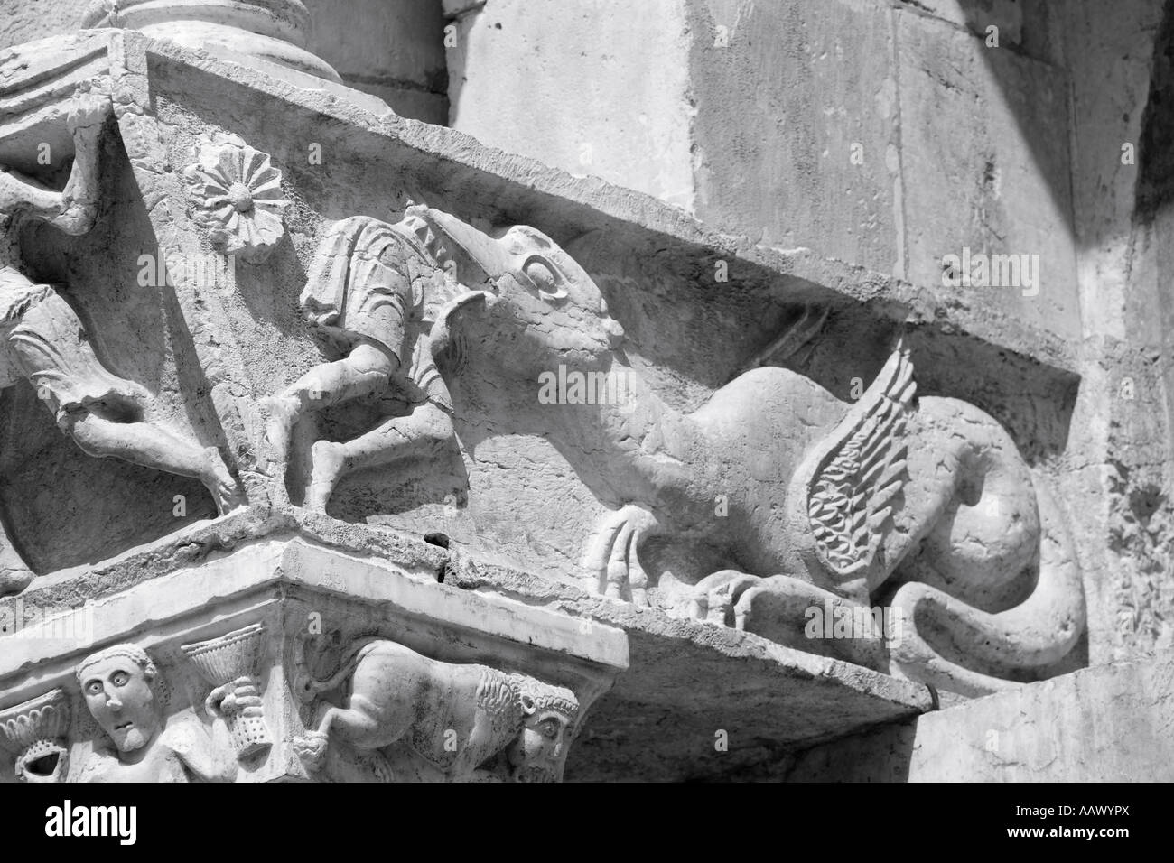 Romanesque capital detail on the south portal of the Duomo Verona Italy ...