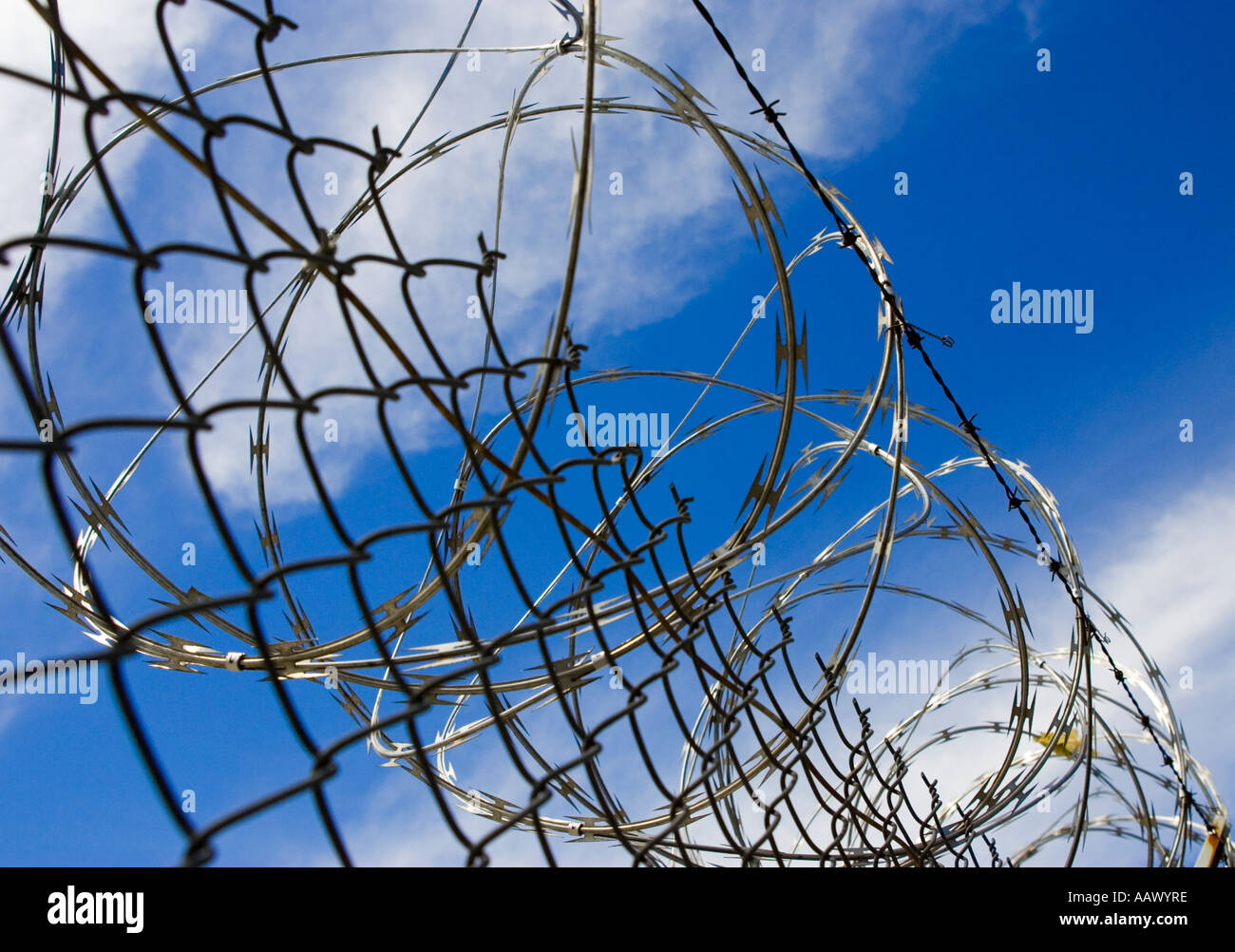 A fence with barbed wire on top Stock Photo - Alamy