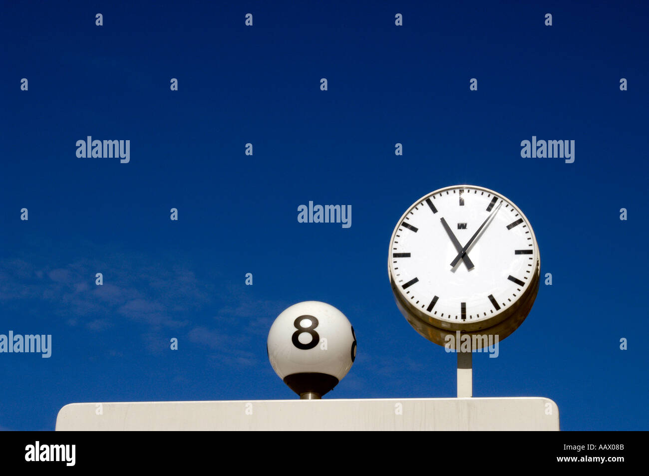 Clock and sign Stock Photo - Alamy