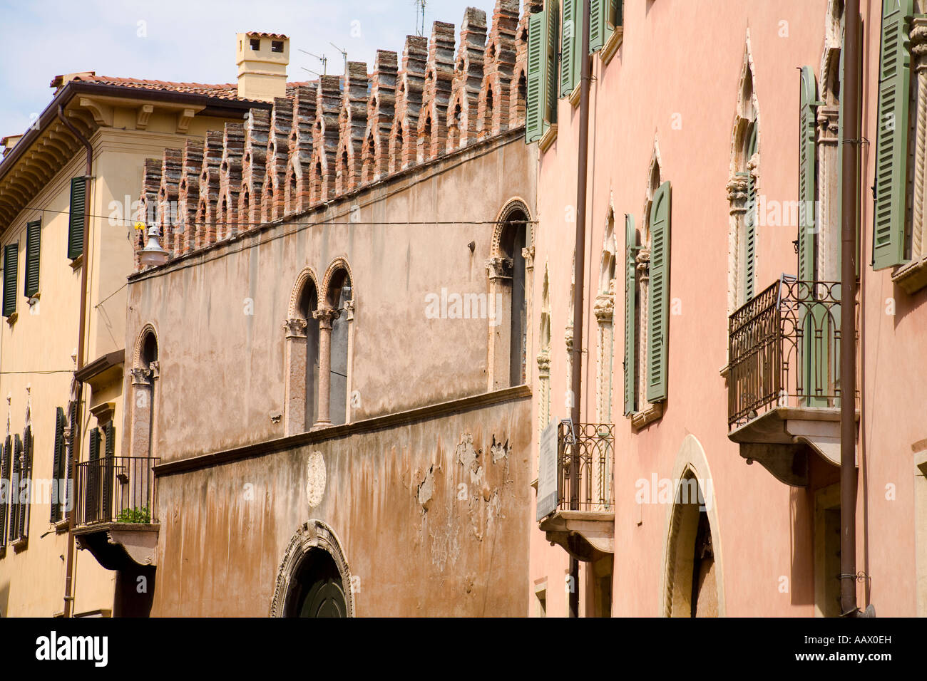 Historic medieval facades on Via Carlo Cattaneo near Piazza Bra Verona ...