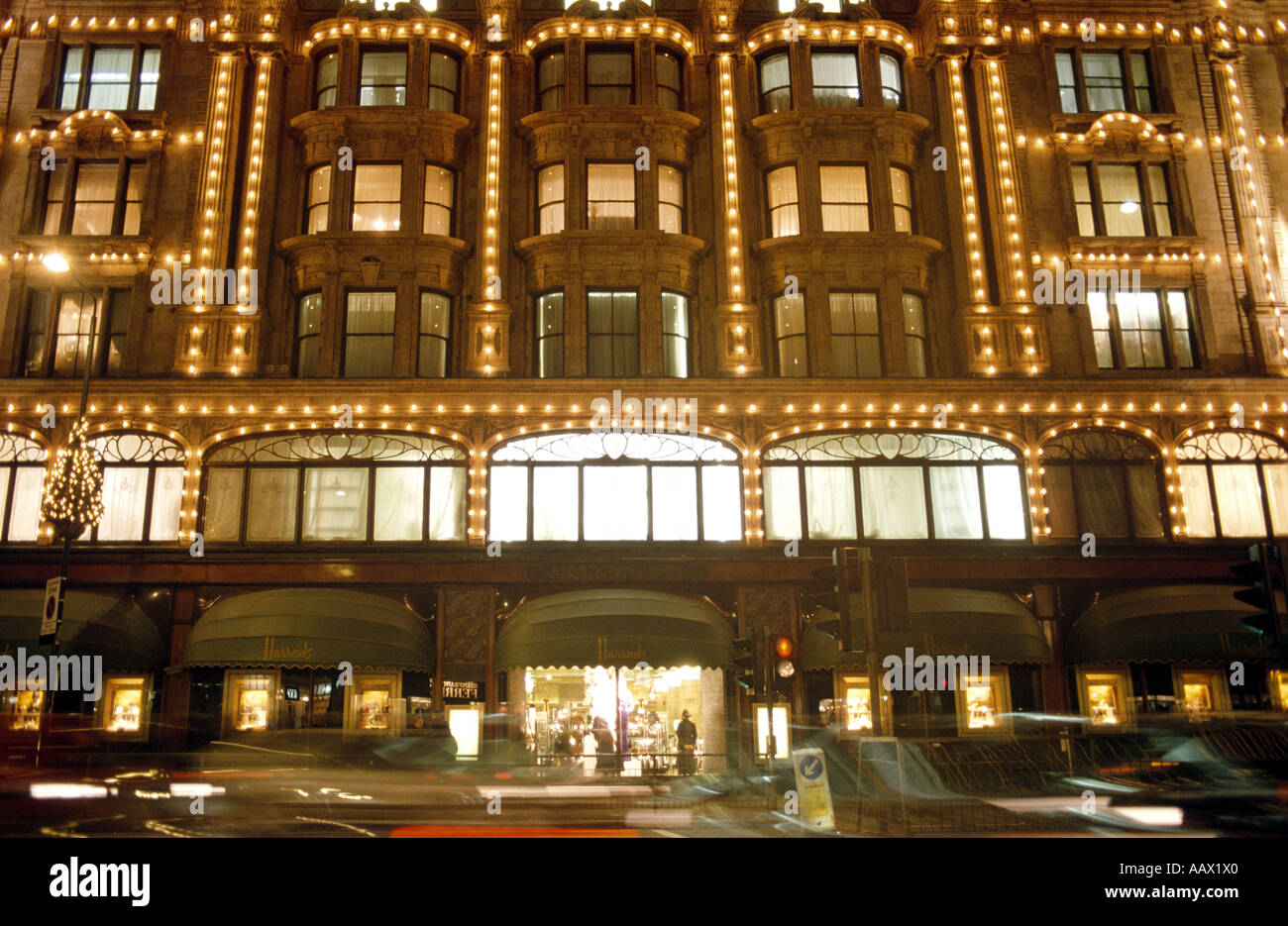 Harrods exterior in Knightsbridge London at night Stock Photo - Alamy