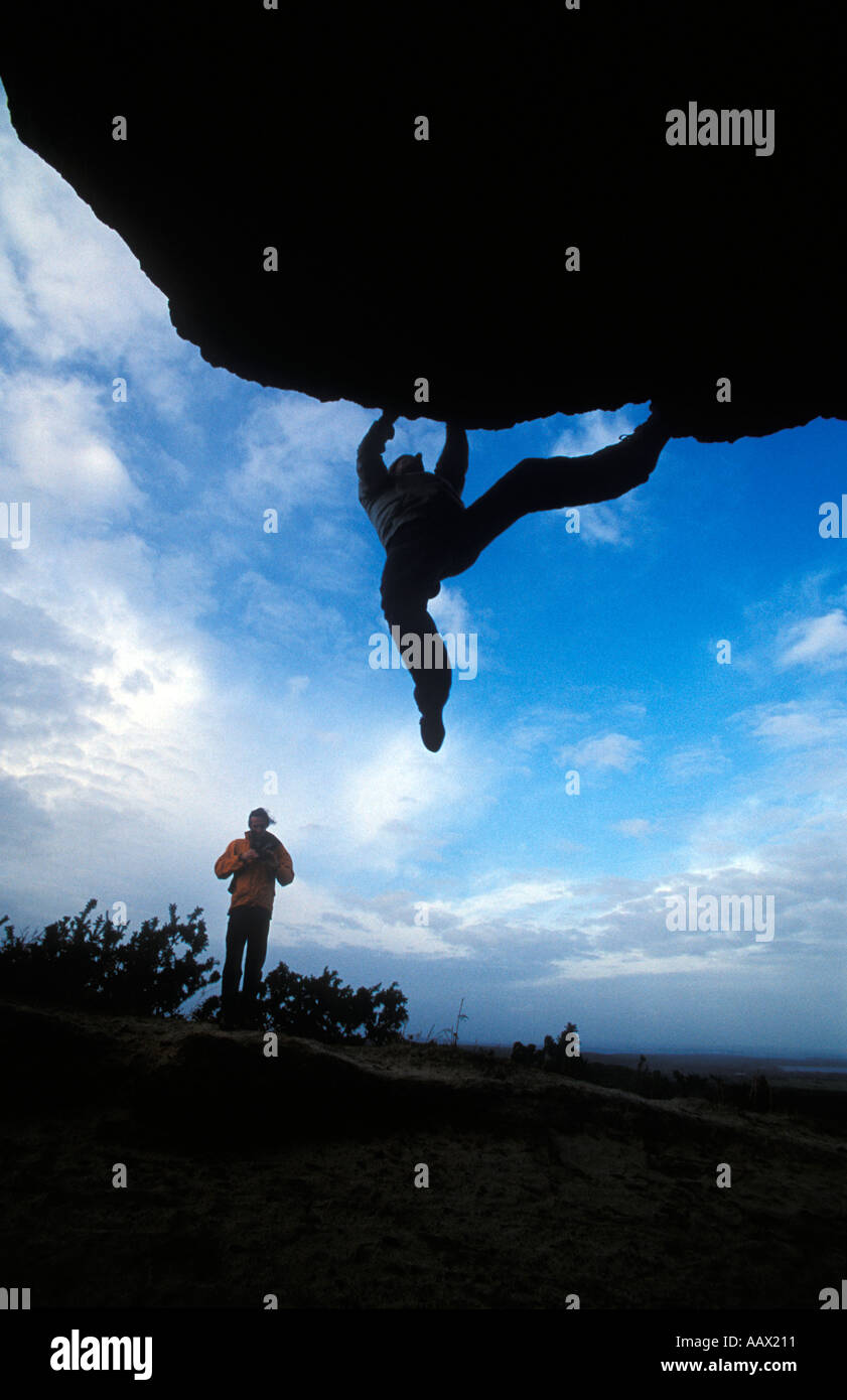 Mark Pretty bouldering at the Agglestone Dorset UK Stock Photo - Alamy
