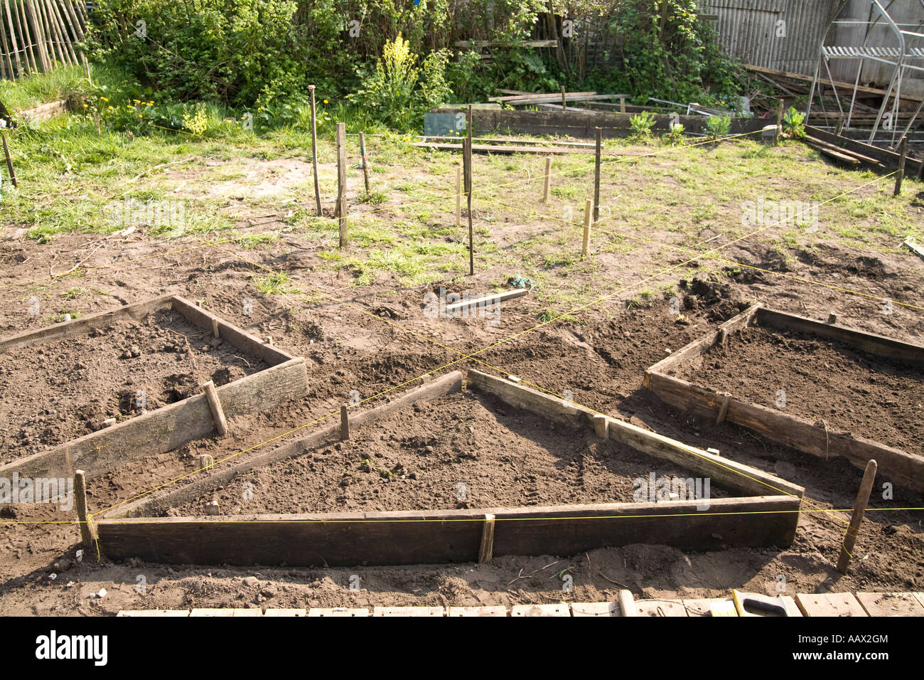 Allotment raised beds being developed along the string lines of planned ...