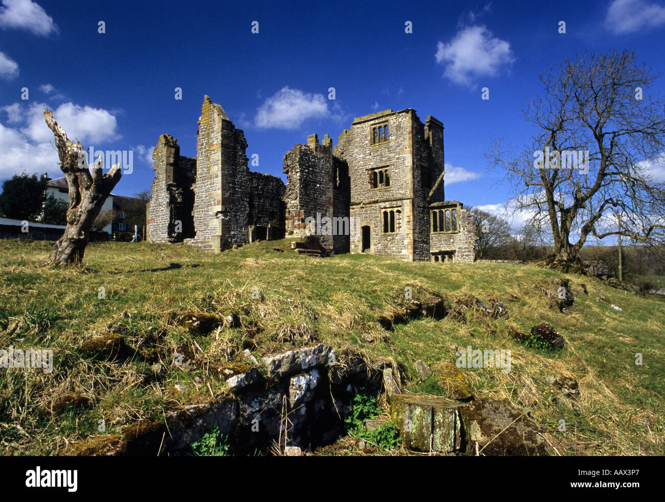 The ruins of Throwley Hall, near Ilam in the Peak District National ...