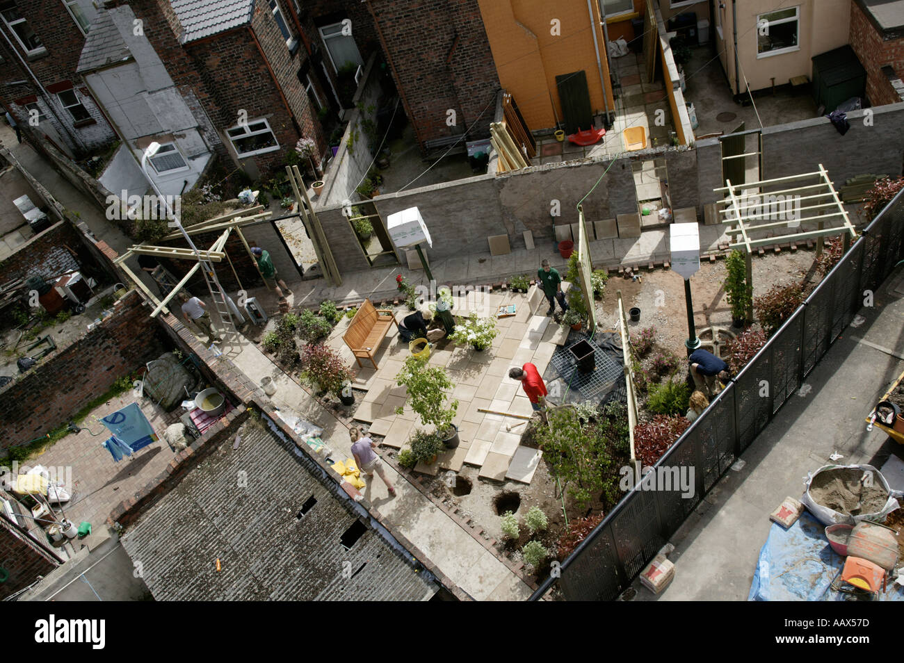The Groundforce team working on a communal garden in Liverpool Aerial ...