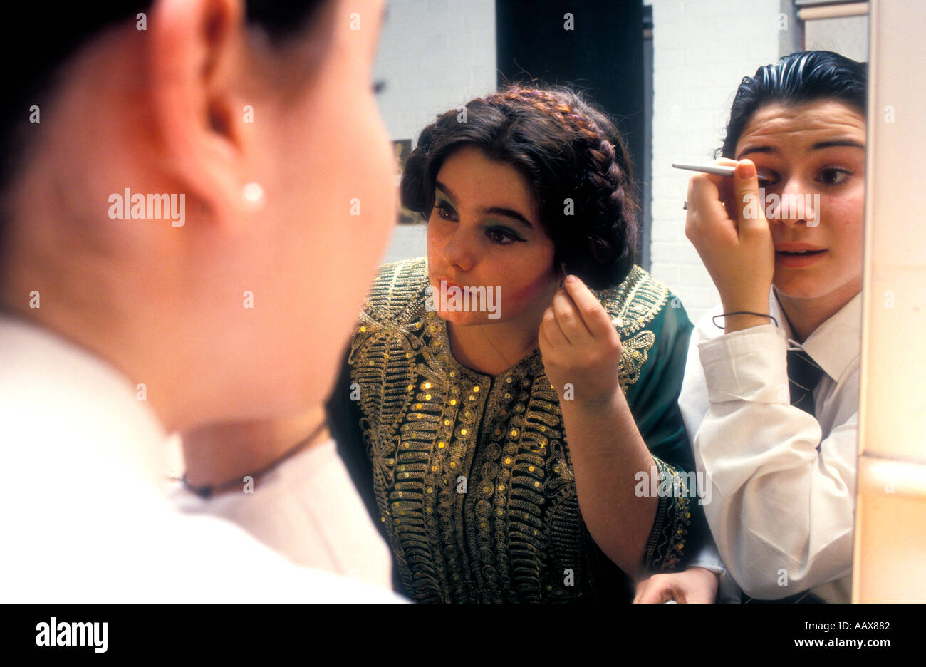 Students in Drama class in secondary school getting dressed and made up ...