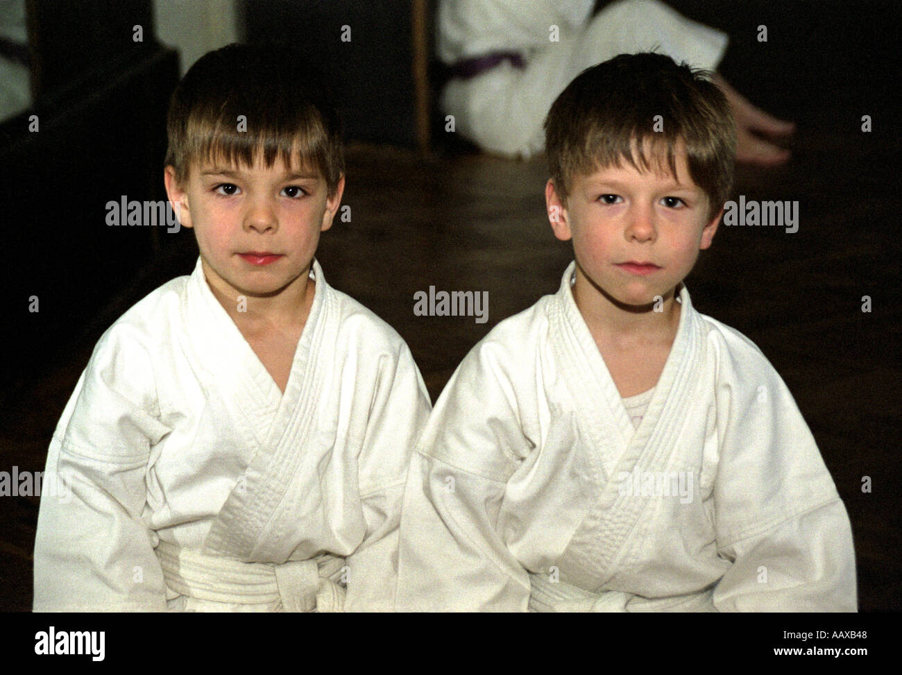 twins karate sport fight pose portrait Stock Photo - Alamy