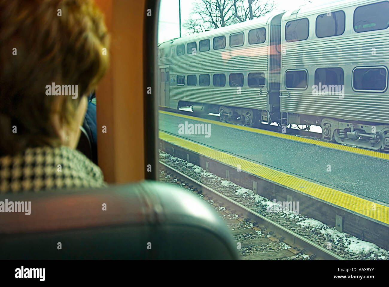 Train Passenger Looking Out Window Stock Photo - Alamy