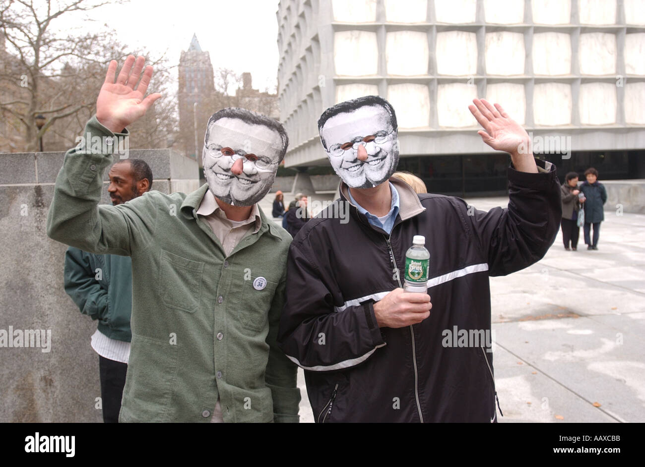 Union strikers wearing two faced masks during a protest strike at Yale ...