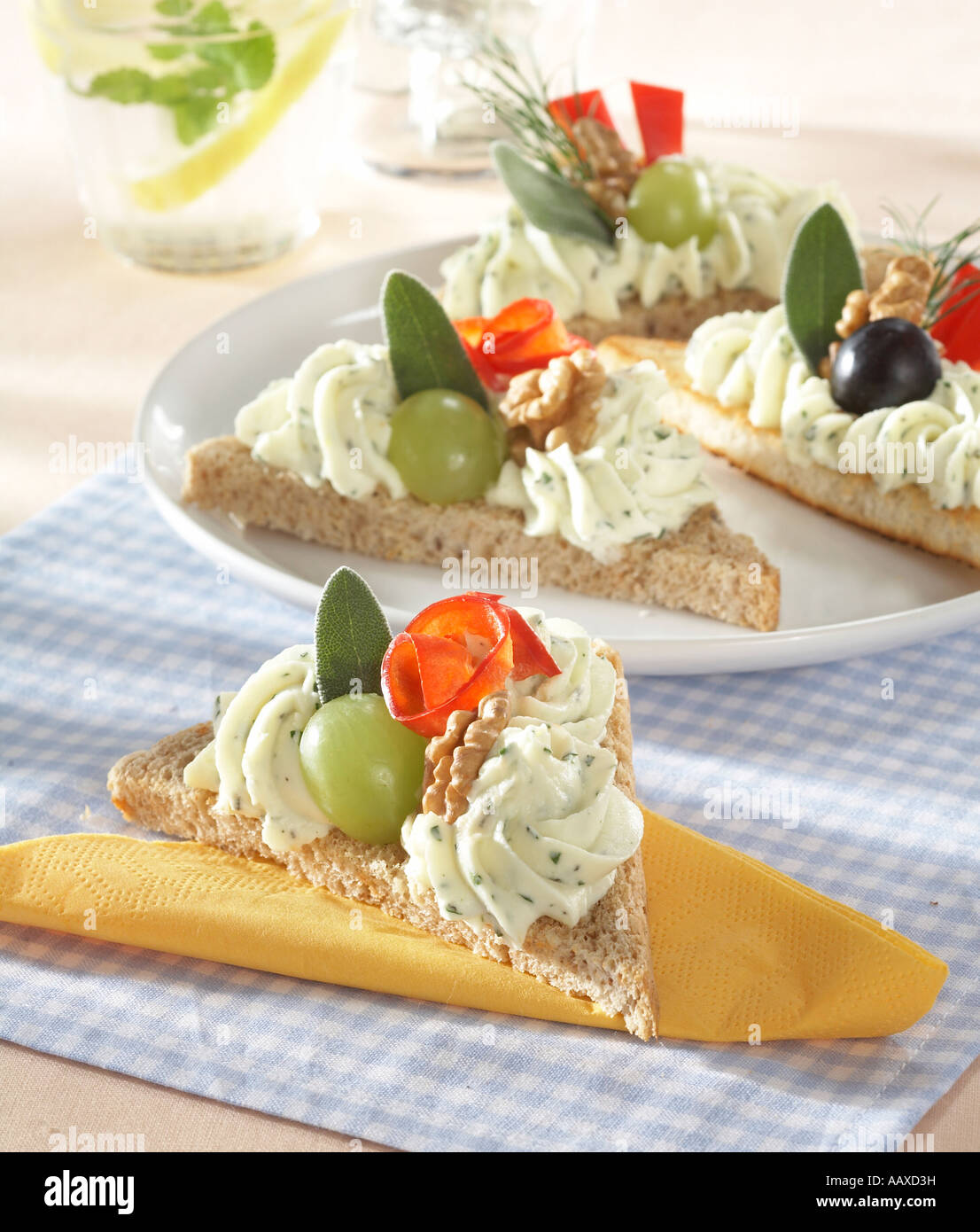 Toast with Cheese Spread with Salvia Stock Photo - Alamy