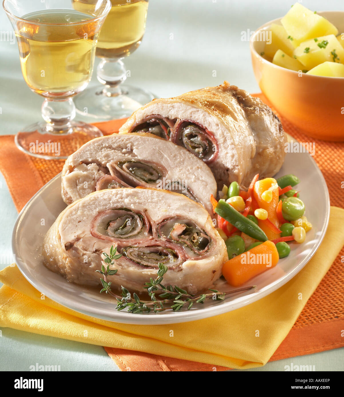 Chicken wih Ham Rolls Stock Photo - Alamy