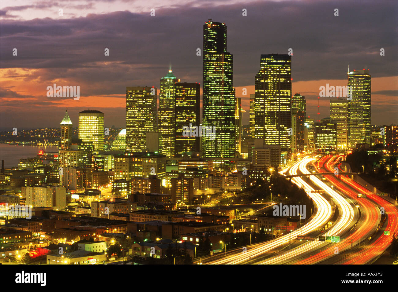 Seattle Downtown Buildings Architecture Freeways High Resolution Stock ...