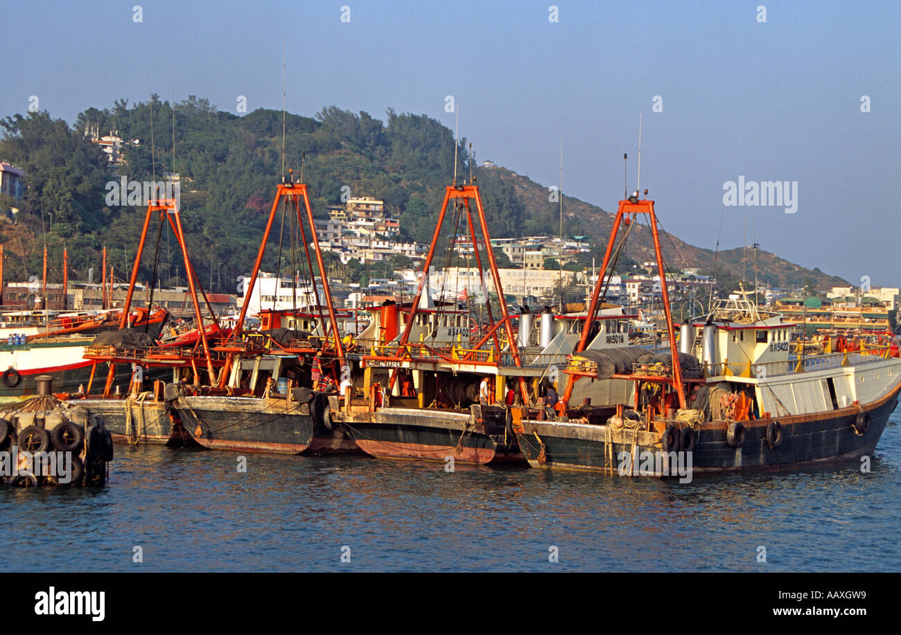 Row of fishing trawlers, Cheung Chau Island, Hong Kong, China. Evening ...