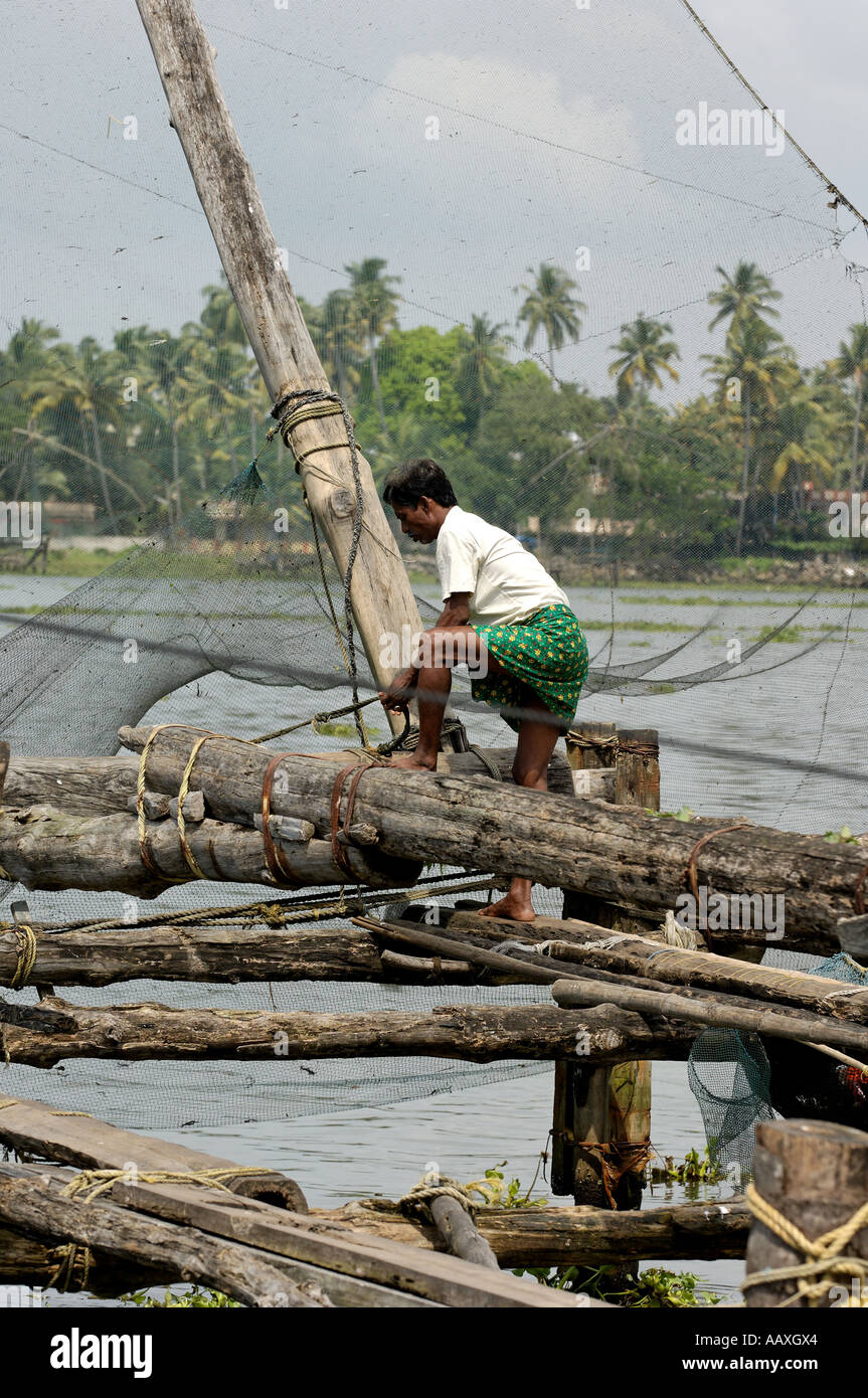 Fisherman preparing Chinese Fishing Nets Fort Kochin Kerala Stock Photo ... Fisherman preparing Chinese Fishing Nets Fort Kochin Kerala Stock Photo ...