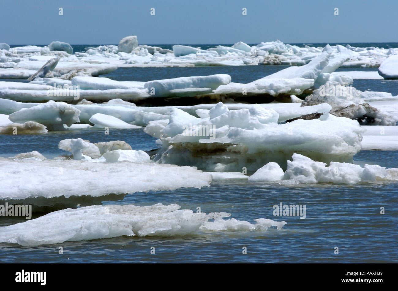 Melting sea ice along shoreline of Sakhalin Island in Spring Russia ...