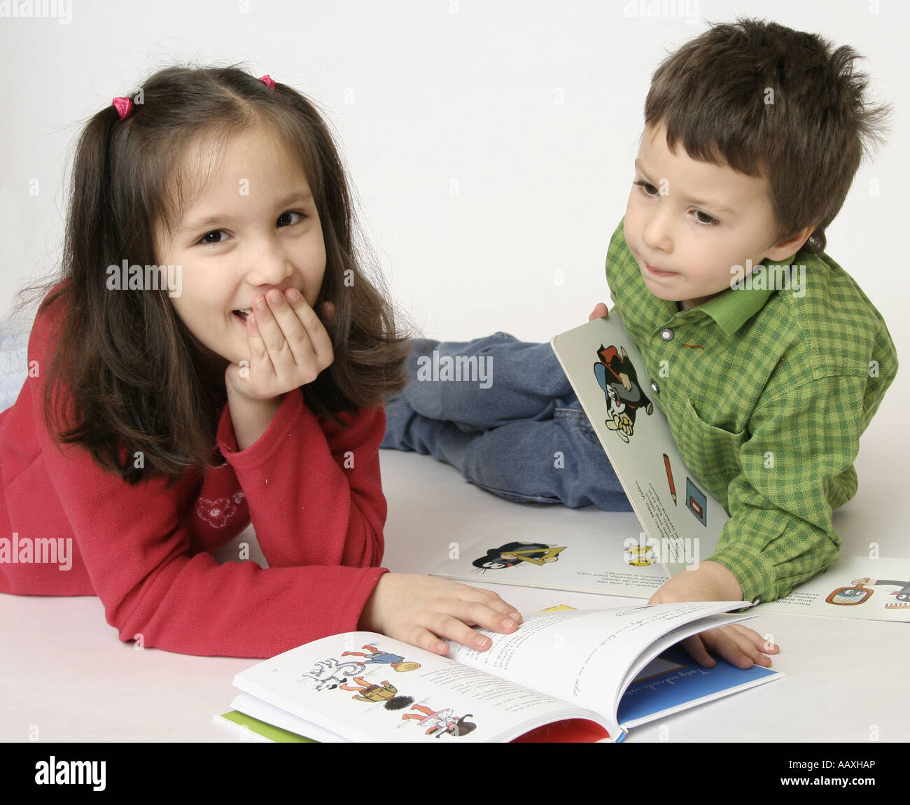 Children with Book Stock Photo - Alamy