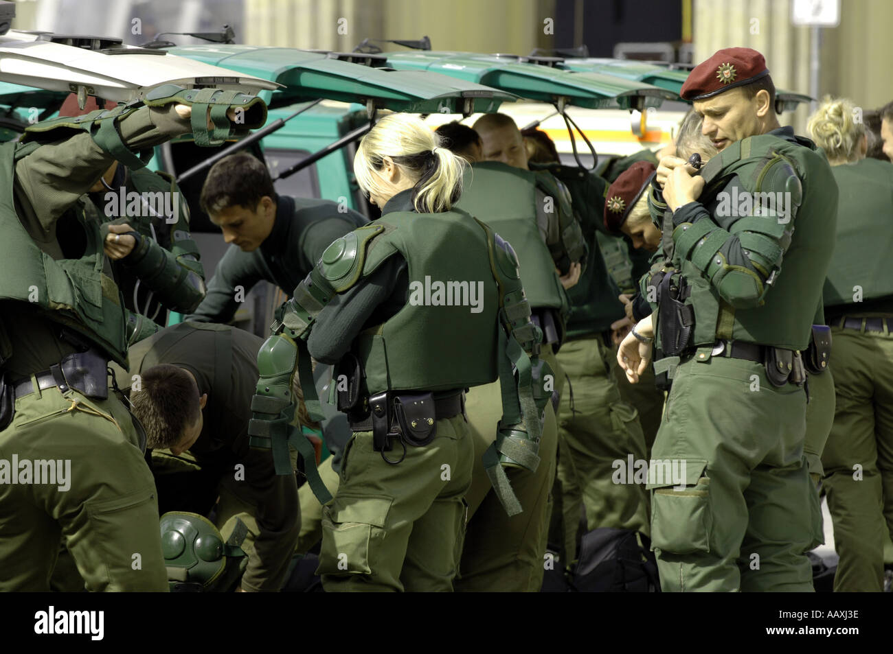 German riot police get ready for action Stock Photo - Alamy